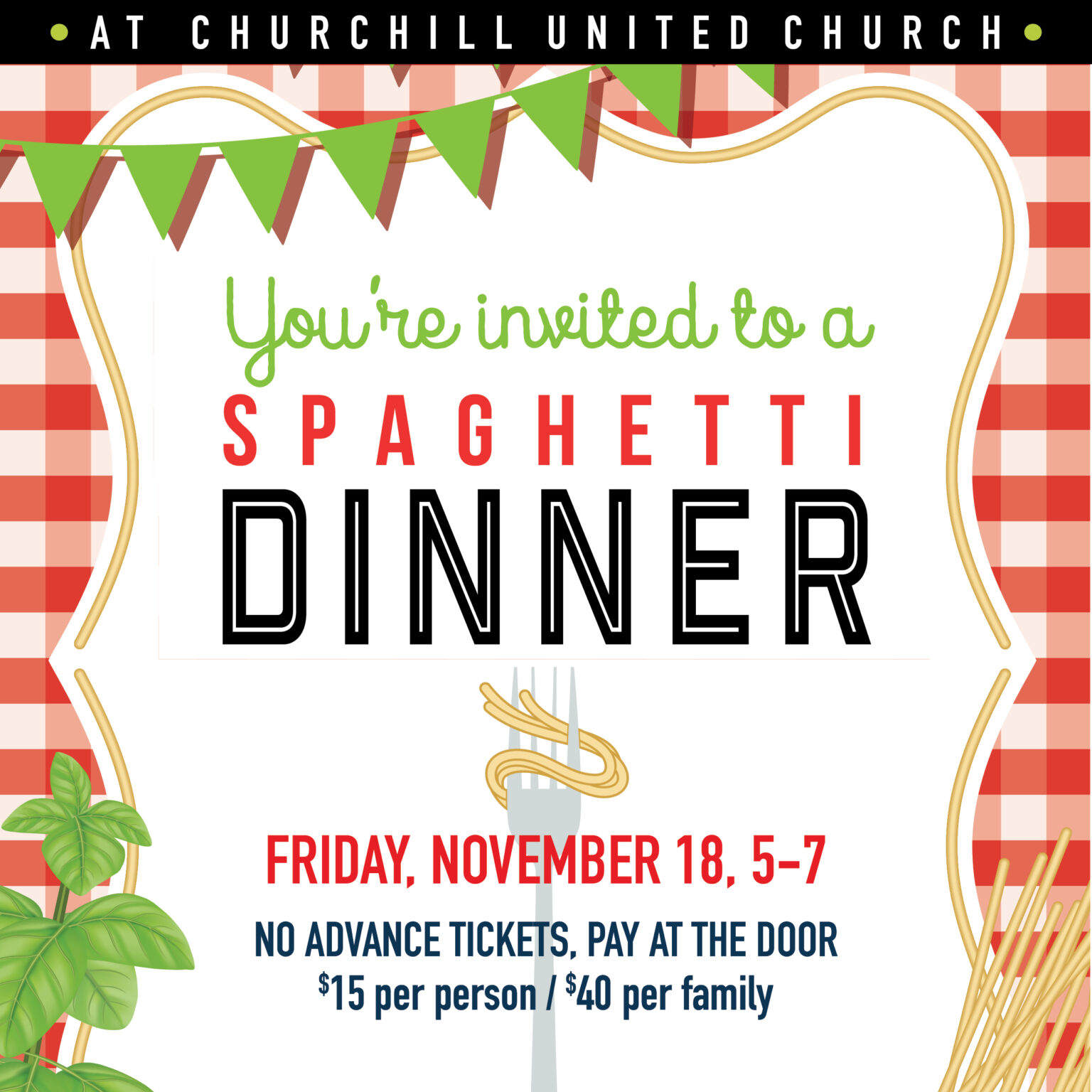 Churchill Spaghetti Dinner – Churchill-Gilford Pastoral Charge